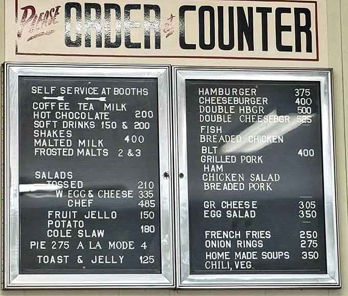 The menu board &ndash; a beautiful poem written in burger, shake, and pie. Notice those prices? That's not a typo, folks.