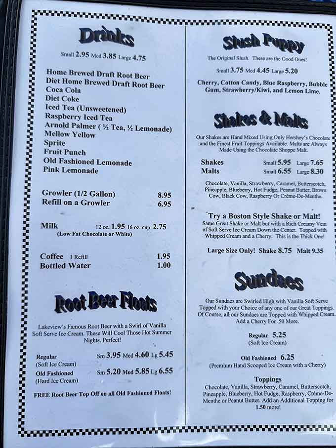 This isn't just any menu, it's a roadmap to happiness. The root beer floats and shakes section deserves your immediate and undivided attention.
