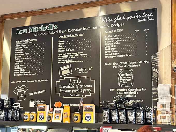 A blackboard of breakfast dreams, where "We're glad you're here" isn't just written, it's baked into every item.