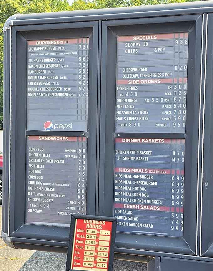 A monument to indecision &ndash; Happy's menu board showcases an array of comfort classics that make choosing just one item nearly impossible.