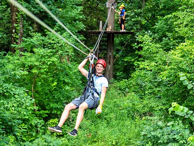 That moment when you realize you're actually flying&mdash;harness secure, smile wide, and the forest floor delightfully distant.