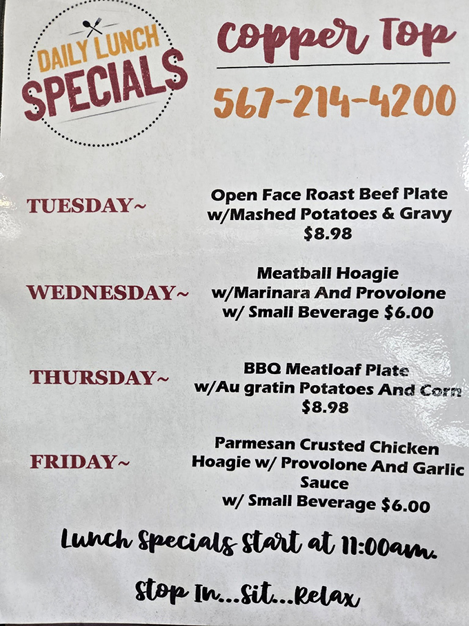 The daily specials board reads like a love letter to comfort food &ndash; Tuesday's roast beef plate alone is worth rearranging your schedule.