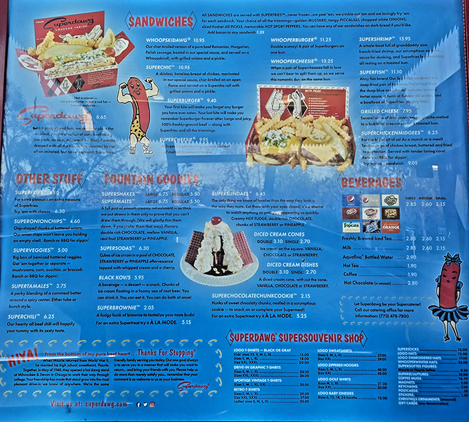 A blue symphony of options beckons from the menu board, each "Super" creation more tempting than the last.