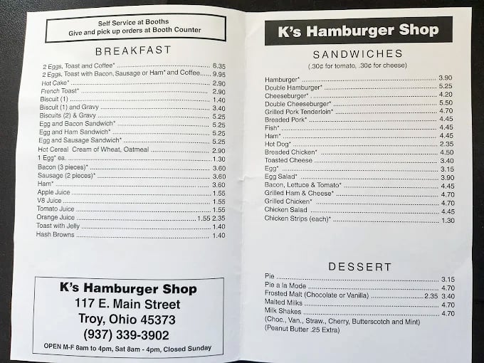 Menu: No fancy descriptions needed here &ndash; just straightforward American classics at prices that'll make you check your calendar to confirm it's still 2023.