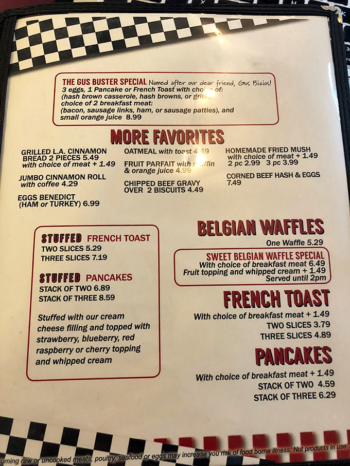 The Gus Buster Special isn't just breakfast, it's a commitment to starting your day with enough protein to fuel a marathon.