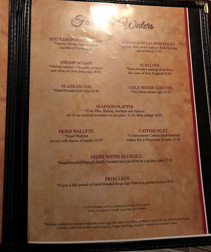 The "From the Waters" menu section reads like poetry for seafood lovers &ndash; jumbo shrimp, Norwegian salmon, and scallops that would make coastal restaurants jealous.