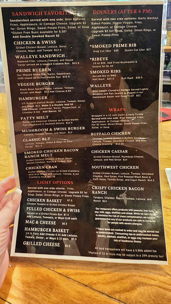 The menu doesn't mess around with fancy descriptions, just straightforward promises of hearty, soul-satisfying food that keeps the regulars coming back.