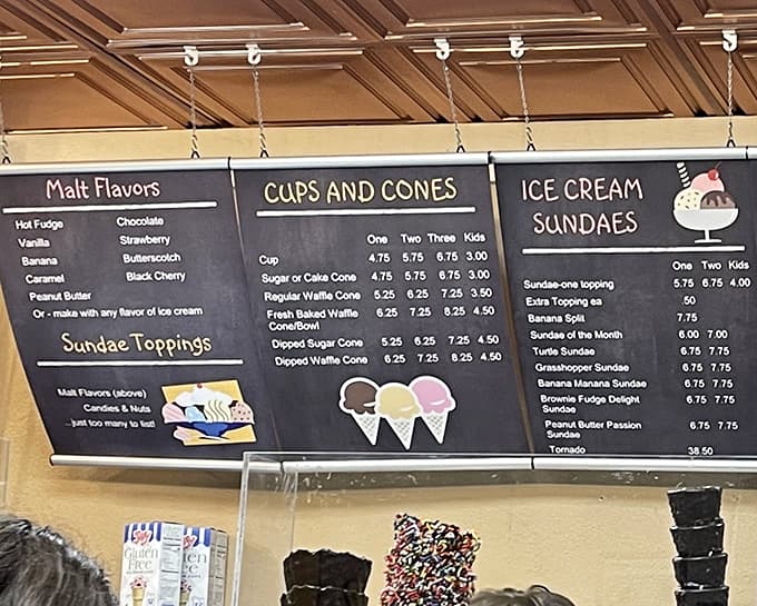 The menu board at Two Scoops reads like poetry for your taste buds, promising adventures in flavors both familiar and exotic.