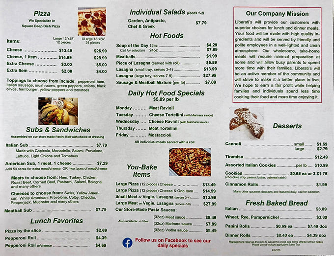 This menu reads like a love letter to Italian cuisine, offering everything from daily specials to you-bake pizzas that'll make you a dinner hero.