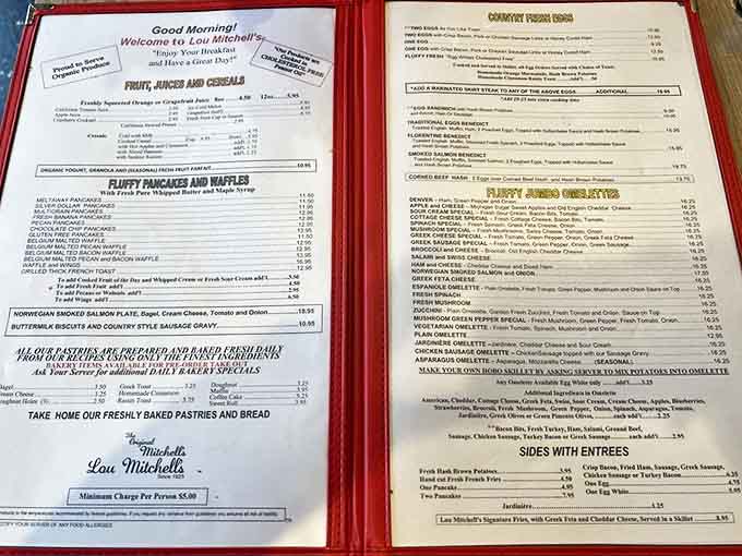 Lou Mitchell's menu reads like a love letter to breakfast classics, promising morning delights that have stood the test of time.