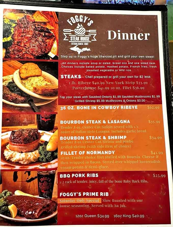 A carnivore's dream sheet &ndash; Foggy's menu doesn't mess around with fancy descriptions, just straightforward promises of meaty perfection.