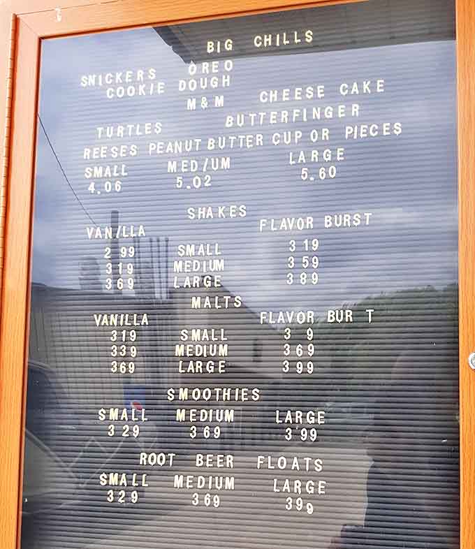 The menu board reads like a love letter to indulgence &ndash; Big Chills, shakes, and malts that make diets tremble in fear.