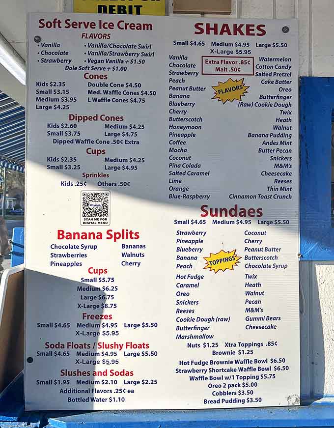 Decision paralysis has never been so delicious! The menu board showcases a dizzying array of frozen possibilities that might require multiple visits to explore.