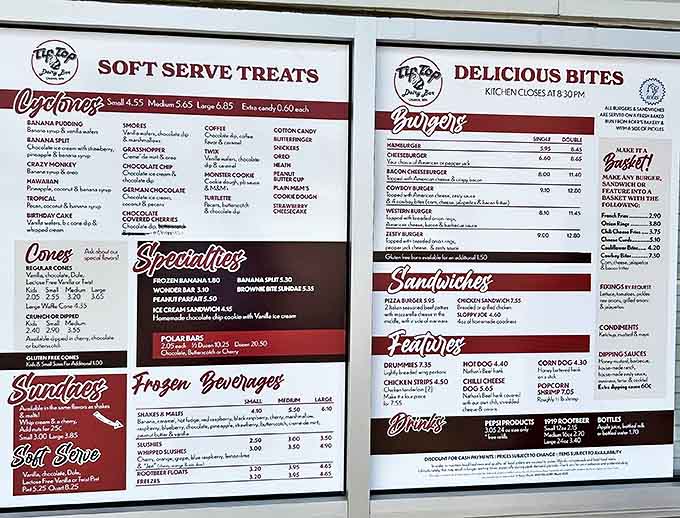 The menu board showcases a dazzling array of frozen delights and comfort foods that have satisfied cravings since Eisenhower was president.