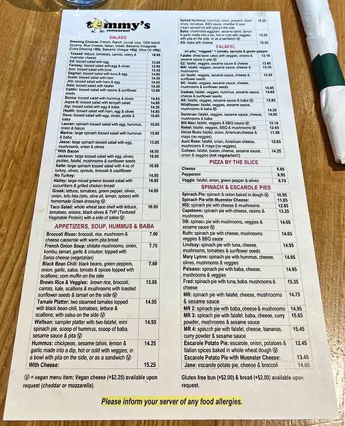 Menu: A culinary roadmap to happiness, Tommy's legendary menu offers everything from Middle Eastern specialties to American classics, with options for every dietary preference.