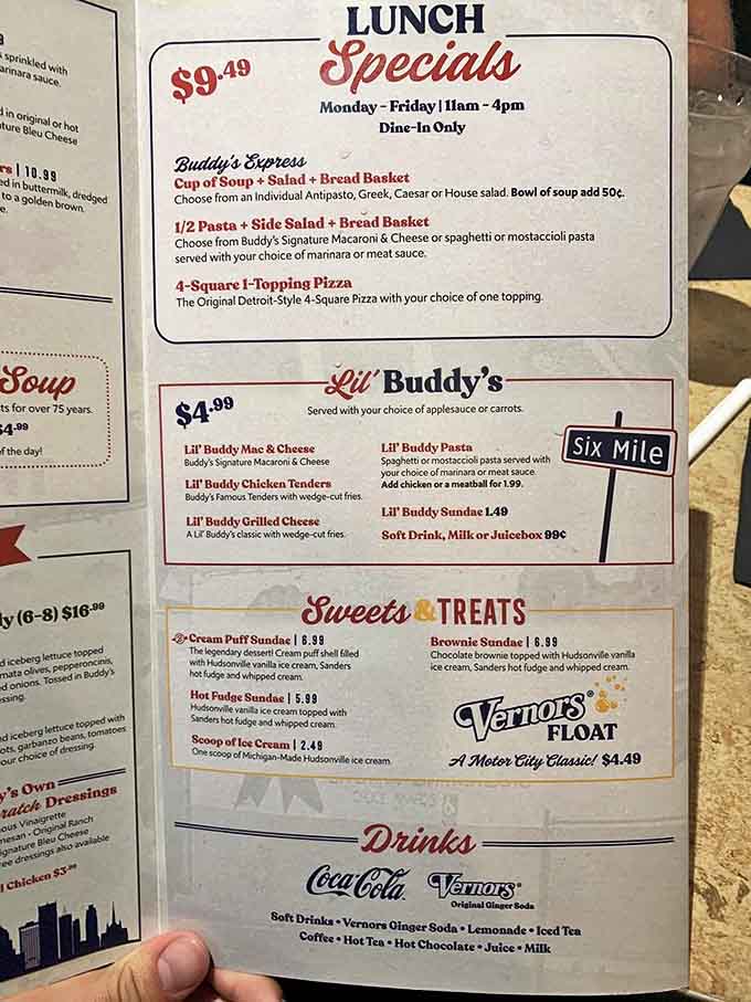 The menu at Buddy's reads like a love letter to Detroit, with lunch specials that won't break the bank but will fill your soul.