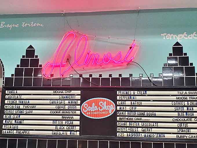 The glowing pink "Almost!" sign isn't just decoration &ndash; it's the cafe's philosophy. Almost too good to be true, almost too pretty to eat.
