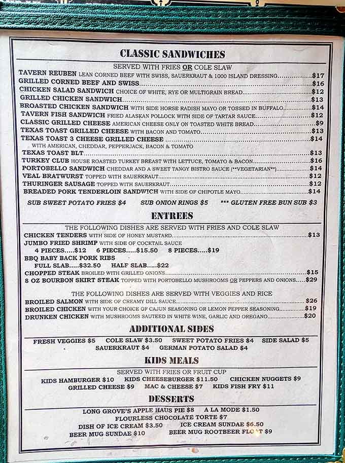The menu reads like a greatest hits album of American comfort food classics, with German influences that would make your grandmother nod in approval.