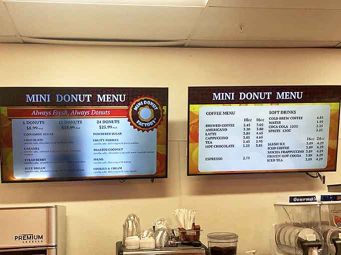 The wall of possibilities – from classic cinnamon sugar to wild flavor combinations that'll make your taste buds do a happy dance.