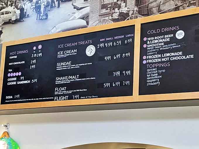 The menu board reads like a dessert lover's wish list, with options that make dietary restrictions feel like exciting opportunities rather than limitations.