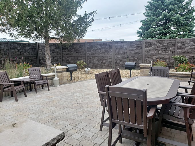 The outdoor patio area offers a peaceful retreat where guests can enjoy fresh air and conversation between fantastical adventures.