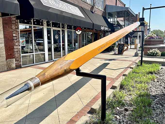 The pencil's graphite tip, safely encased in plexiglass, looks sharp enough to write a message visible from space.