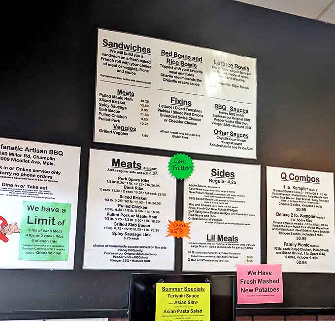 The menu board reads like a carnivore's dream journal, with smoked specialties that have earned devotees from far beyond Minnesota's borders.