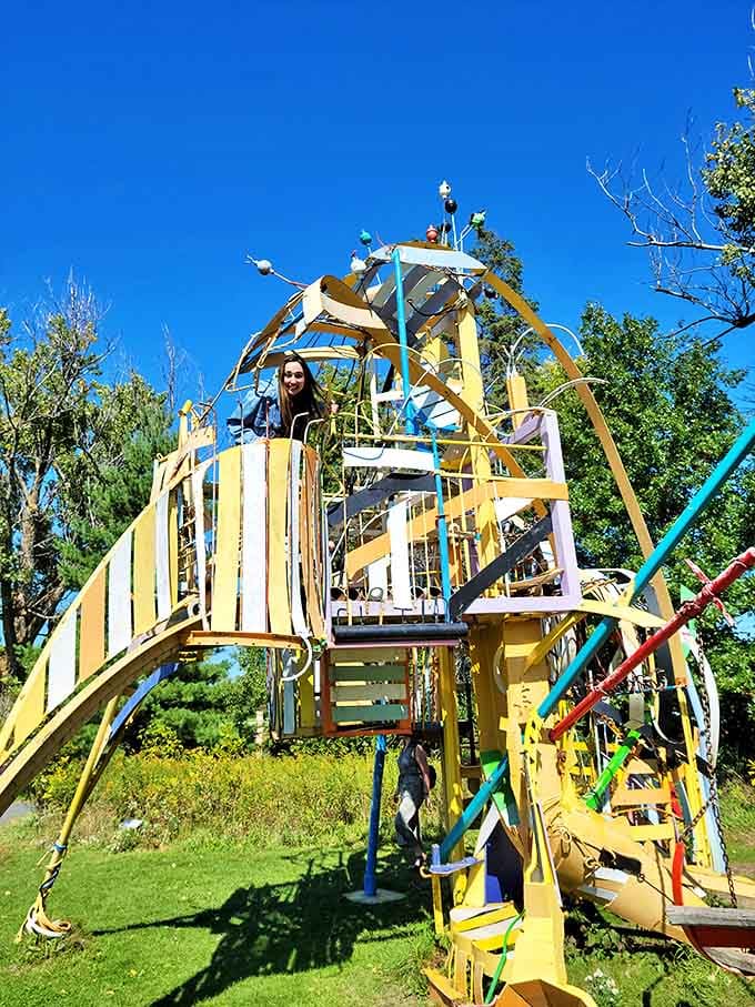 Yellow twists and turns create a playful climbing structure that proves art doesn't have to be serious to be seriously fun.