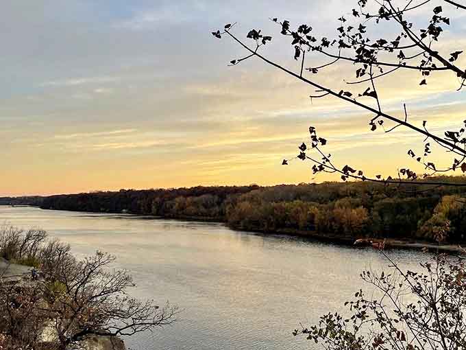 Golden hour transforms the Mississippi River into a ribbon of light, offering a moment of tranquility that feels miles away from city life.