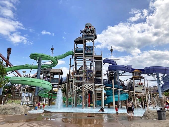 Skull Island Water Playground: Where kids rule their own aquatic kingdom and parents secretly wish they were small enough to join in.