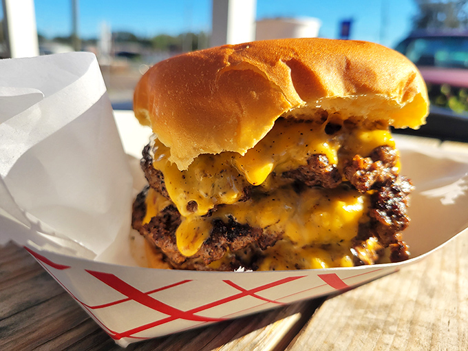 This isn't just a burger, it's a masterpiece &ndash; two smashed patties with crispy edges and cascading cheese that might just bring a tear to your eye.
