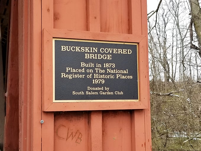 History stands still at this marker, chronicling the covered bridge's past while modern visitors pause to connect with Ohio's transportation heritage.