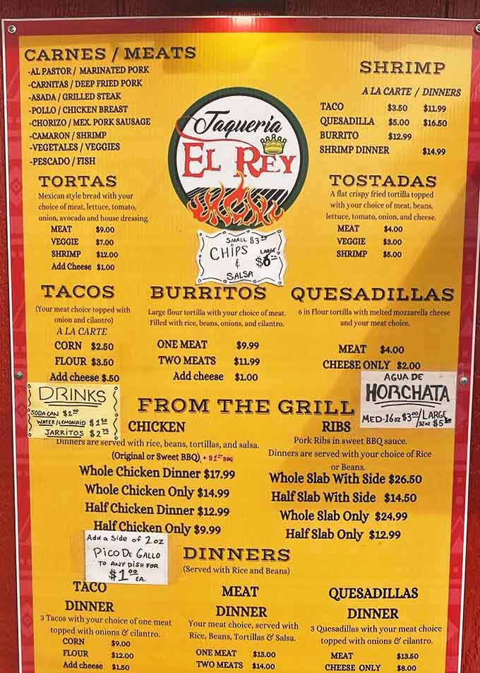 This menu is your roadmap to Mexican food happiness, from tacos to full dinner plates that'll satisfy any appetite.