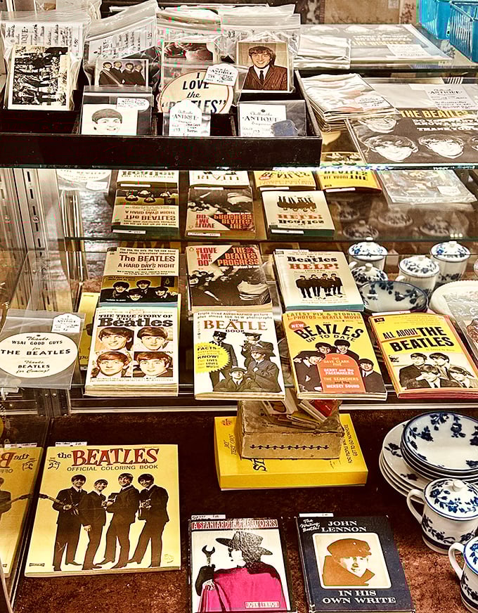Beatles memorabilia that would make any Fab Four fan swoon &ndash; vintage magazines, tour books, and collectibles from the height of Beatlemania.
