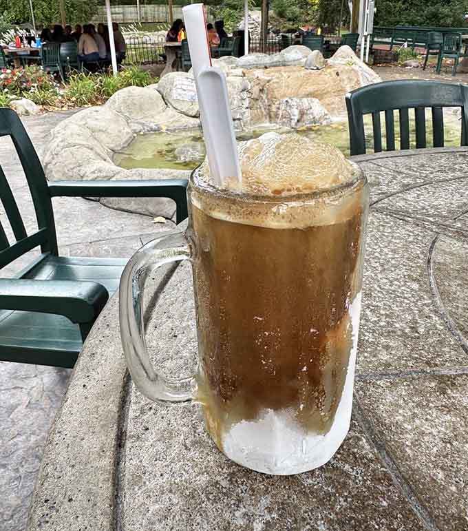 Behold the legendary root beer in all its foamy glory, served ice-cold with a creamy head that's practically a work of art.