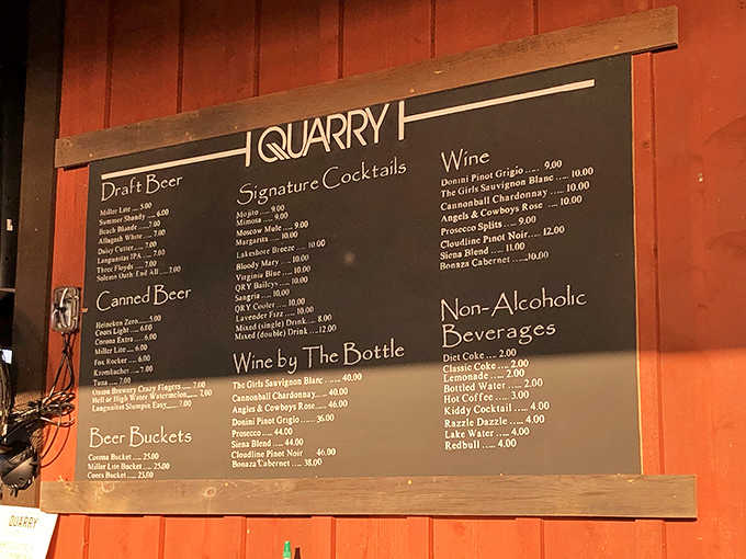 The Quarry's menu board displays more tempting options than a kid in a candy store with unlimited allowance.