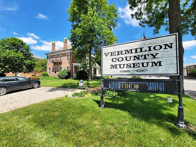 The Vermilion County Museum welcomes history buffs with its stately brick presence &ndash; Lincoln would feel right at home walking up these steps.