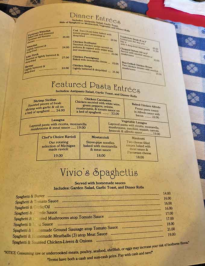 Decisions, decisions! Vivio's menu reads like a love letter to Italian-American classics, from whitefish to homemade pasta specialties.