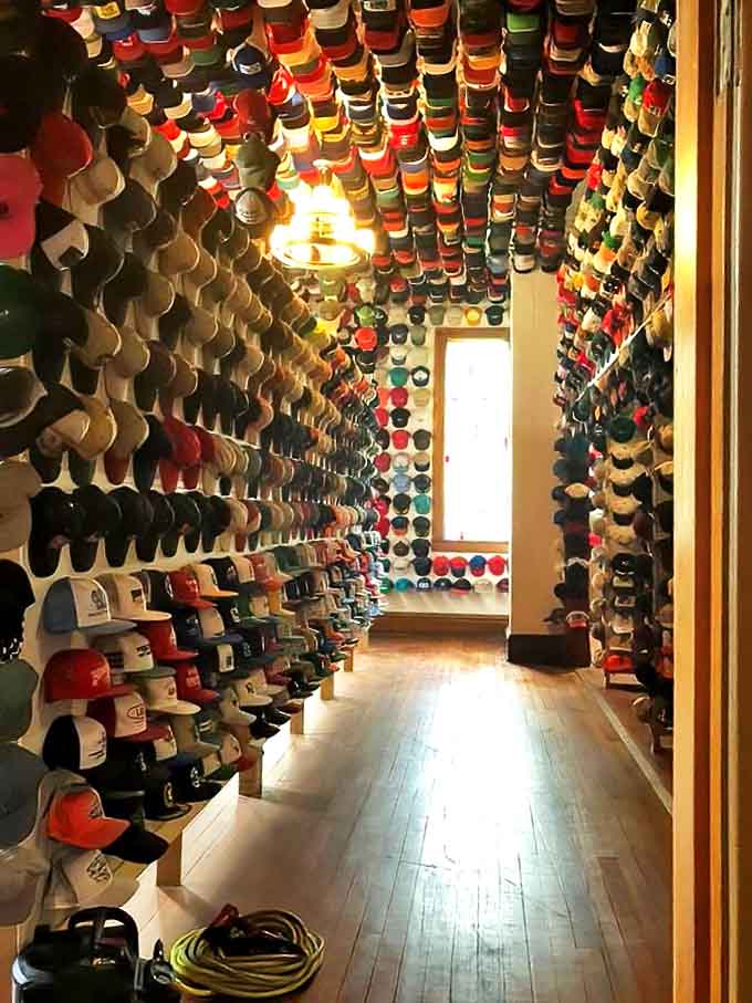 The hallowed halls now serve a different purpose, guiding visitors through a labyrinth of headwear history and American culture.