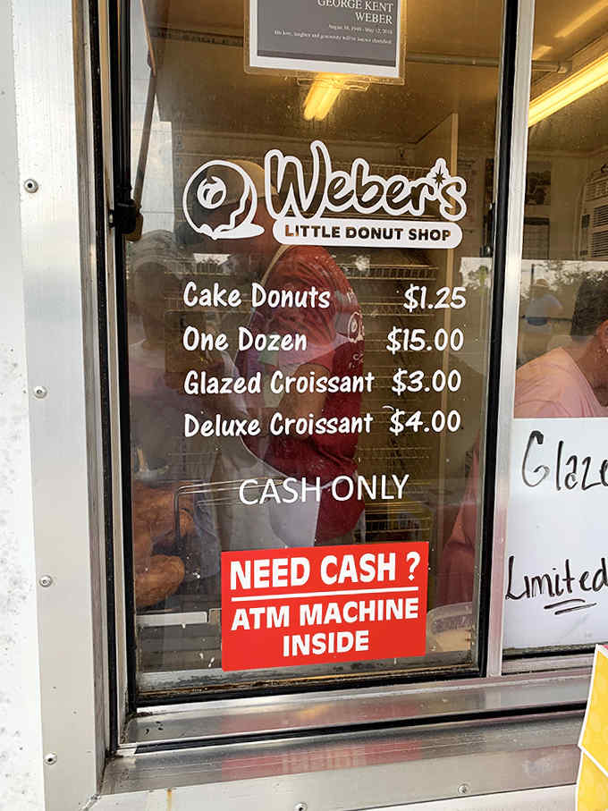 The window menu tells you everything you need to know: life's complicated enough without overthinking your donut selection. Cash only, friends.