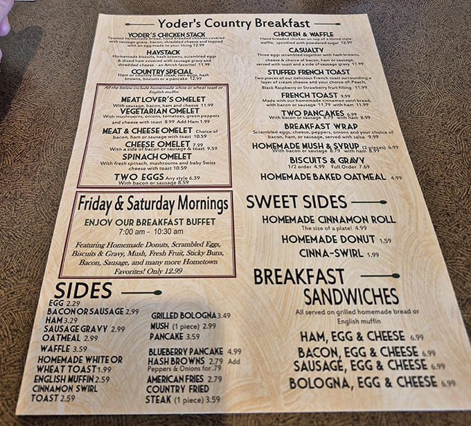 The menu offers everything from hearty omelets to country classics, with options that satisfy every appetite and craving imaginable.