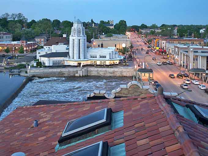 The Fox River slices through St. Charles like nature's main street, with the historic pump house standing sentinel over evening strolls and riverside daydreams.