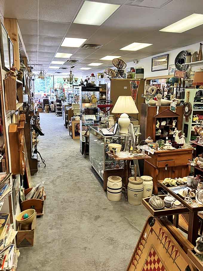 The shop stretches back surprisingly far, like a TARDIS of treasures where every turn reveals new collections of vintage Americana.