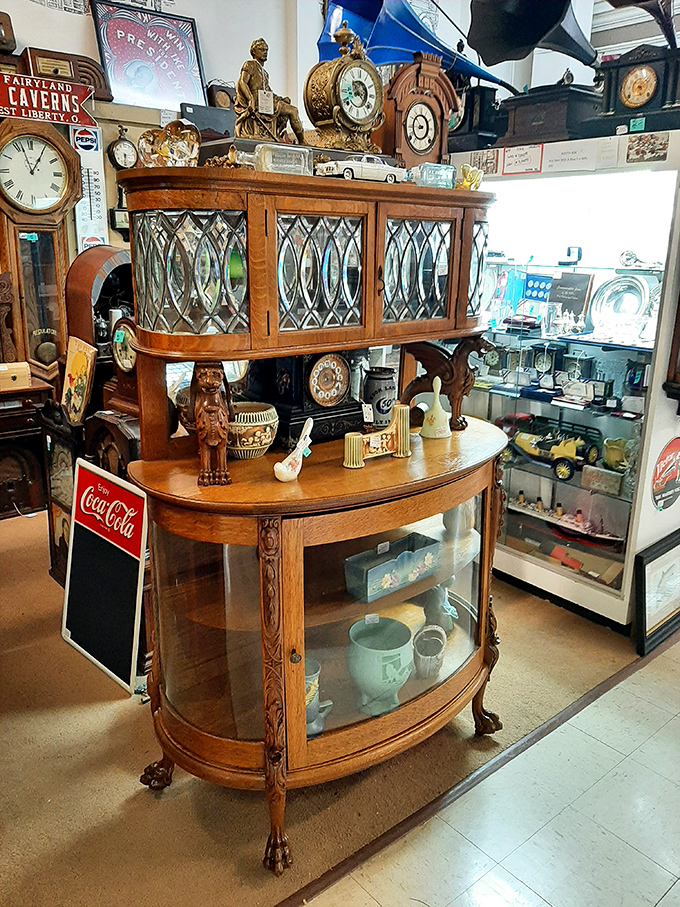 This curved glass china cabinet has probably witnessed more family dinners and special occasions than your favorite restaurant.