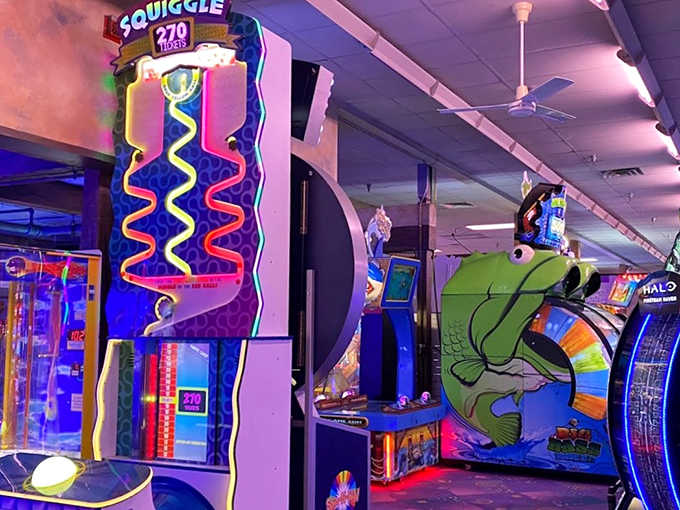 The hypnotic glow of arcade games creates a symphony of beeps and boops, with Squiggle promising 270 tickets to skilled players.