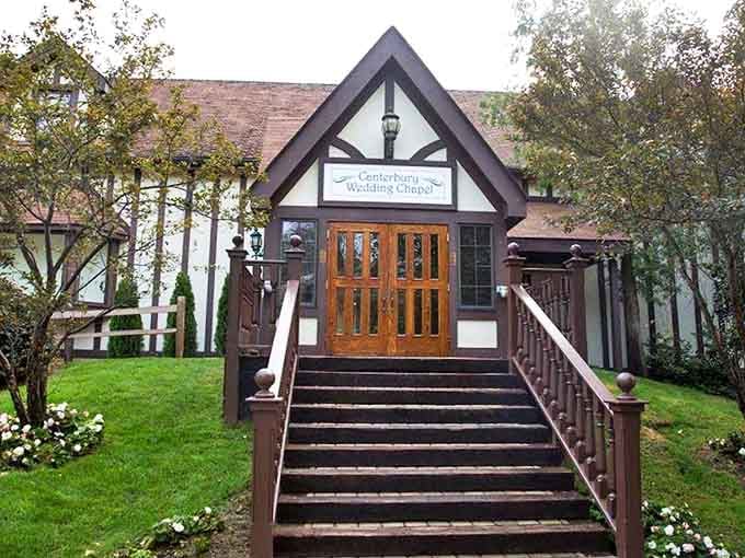 The Canterbury Wedding Chapel offers couples a storybook setting, with its charming entrance and traditional architecture creating picture-perfect beginnings.