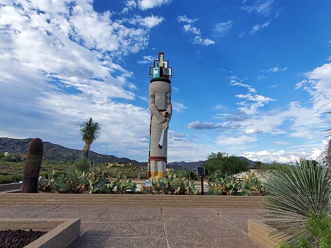 The 39-foot guardian watches over the Sonoran Desert landscape, its presence both imposing and serene.