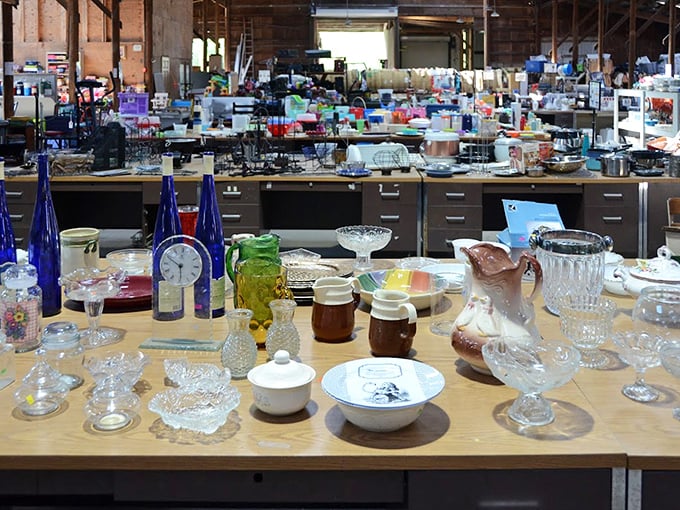 A sea of glassware catches the light, from Depression glass to quirky novelty pieces &ndash; treasure hunting at its most sparkly.
