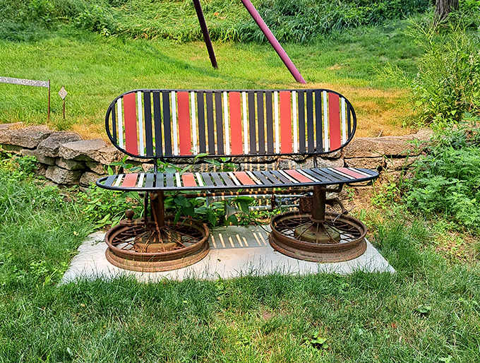 This handcrafted bench proves that even furniture can be art when you've got vision, welding skills, and a skateboard lying around.