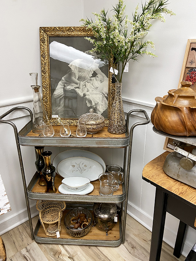 Industrial chic meets rustic charm on this vintage cart, where metal and wood create the perfect marriage of form and function.